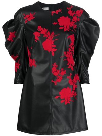Philosophy di Lorenzo Serafini robe courte en cuir artificiel &agrave; fleurs - Noir