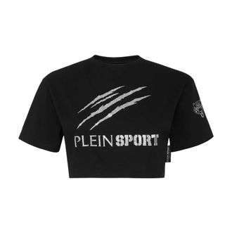 Plein Sport Schwarzes Kurzes Logo-Top - - Sport - Damen - Schwarzk - L