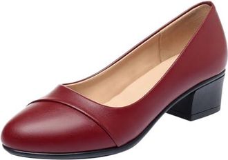 Minetom Femme Escarpins Talon Bloc Bout Pointu Chaussure &Eacute;l&eacute;gant Mariage Soir&eacute;e Travail F&ecirc;te Talons Hauts Pumps &agrave; Enfiler A Rouge 41 EU