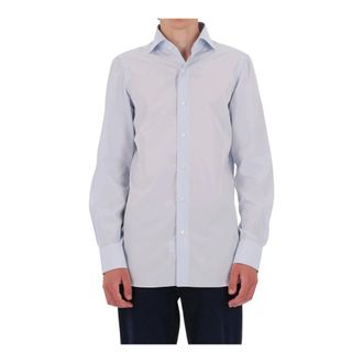 Finamore Homme, Chemises, Bleu, Taille: XL Camicia in cotone linea Napoli
