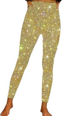 Generic Leggings noirs scintillants pour femme, pantalon à paillettes taille haute, pantalon skinny à paillettes, pantalon léger et brillant, leggings à coupe