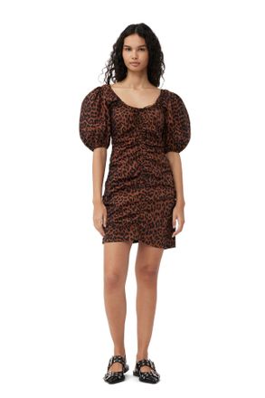 Ganni Robe courte &agrave; col en U et imprim&eacute; Beige Coton Biologique - Taille 42 - Pour Femme