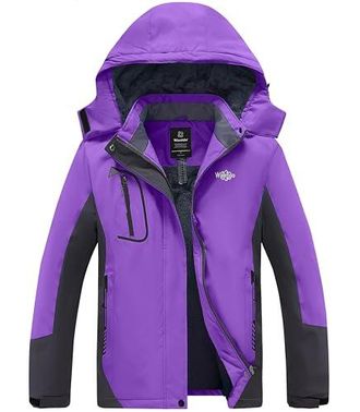 Wantdo Femme Veste de Ski Imperm&eacute;able Manteau Hiver Chaud Veste Isol&eacute;e Coupe-Vent Veste de Snowboard Neige avec Capuche Anorak Outdoor Violet XL