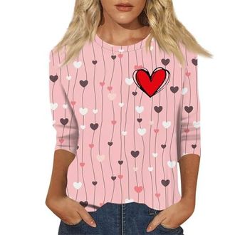 Generic T-shirt &agrave; manches 3/4 pour femme - Imprim&eacute; coeur rose - Sweat-shirt pour la Saint-Valentin - Tenue quotidienne - Coupe ample - Col rond - Chemisier te