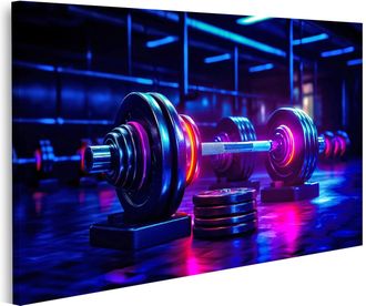 Islandburner Bild auf Leinwand Hantellichtspiel Neon Fitness Studio Krafttraining Bilder Wandbilder Poster