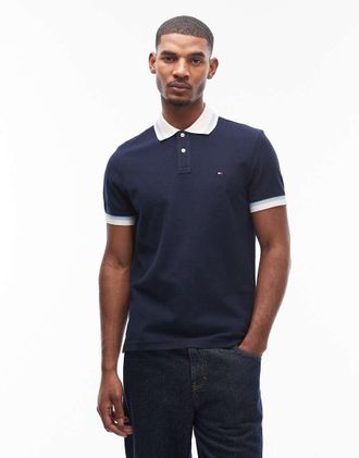 Tommy Hilfiger Polo classique &agrave; col contrastant - Bleu marine et blanc