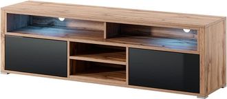 Selsey TV-Lowboard Fernsehschrank Mario 137 cm, Wotan Eiche Matt/Schwarz Hochglanz, LED mit Batterie