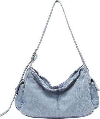 Generic Grand sac &agrave; bandouli&egrave;re d&eacute;contract&eacute; en denim pour femme, pour le travail, les voyages, bleu clair, 12.99x5.51x8.66inch