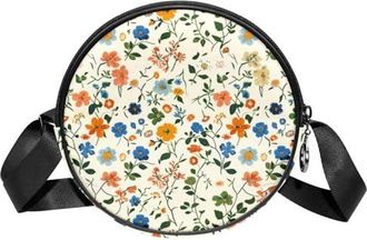 Generic Sac &agrave; bandouli&egrave;re rond pour femme, petit sac &agrave; bandouli&egrave;re &agrave; motif floral avec fermeture &eacute;clair, bretelles r&eacute;glables, sac &agrave; main rond d&eacute;contract&eacute; pour