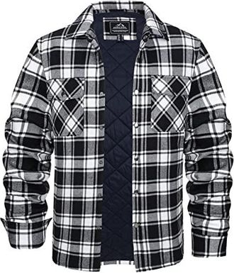 KEFITEVD Hommes Veste Carreaux Bûcheron Flanelle Chaude Blouson Carreaux Extérieur Chemise Carreaux Bûcheron Décontractée,Noir,3XL