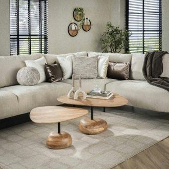 Pier Import Pier Import - Table basse organique en bois dacacia avec pied en bois sculpt&eacute; (lot de 2) melbourne