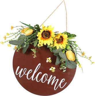 Soimiss Sonnenblumenkranz mit Bienenmotiv Filigranes Tür Wanddeko hängeschild Langlebiges Holzmaterial Kreative Haustürdekoration für Innen und Außen Party Wo