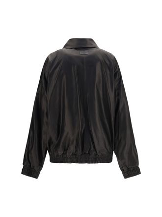 Acne Studios Womens Leather Jacket High Collar Black Lambskin Puffer