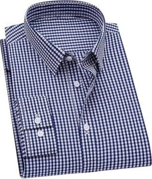 Generic Chemise &agrave; carreaux &agrave; manches longues pour homme, coupe ajust&eacute;e, d&eacute;contract&eacute;e, chemise unie &agrave; revers doux &agrave; rayures, Tz7711, XXL