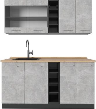 Vicco Singleküche R-Line, Beton/Anthrazit, 160 cm ohne Arbeitsplatte, Vicco