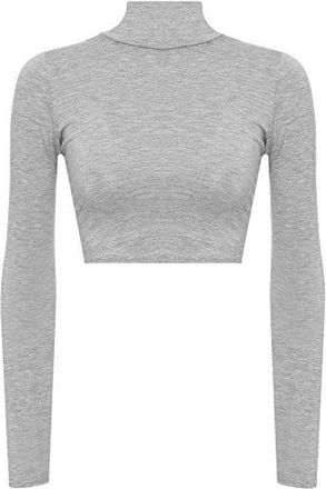 WearAll Haut Court à Manches Longues avec Un col roulé - Hauts - Femmes - Gris Clair - 40-42