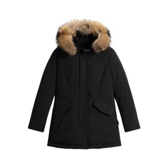 Woolrich Schwarzer Parka aus technischem Stoff mit Pelz - - Jackets - Damen - Schwarzk - L