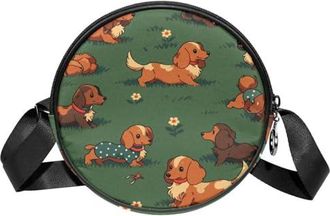 Generic Sac &agrave; bandouli&egrave;re circulaire pour femme, petit chien, sac &agrave; bandouli&egrave;re avec fermeture &eacute;clair, bretelles r&eacute;glables, sac &agrave; main rond d&eacute;contract&eacute; pour f