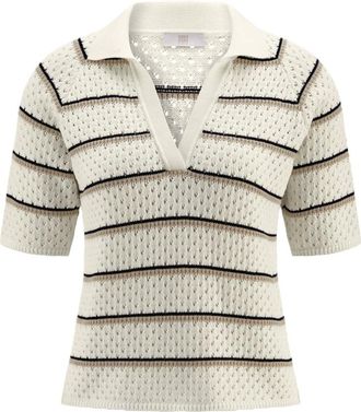 Riani Femme, Pulls, Blanc, Taille: 44 FR Polo d&eacute;coratif en maille avec motif ray&eacute;