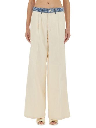 Moschino Wide Fit Cotton Blend Trousers - Ivory