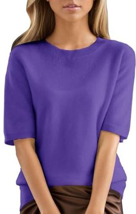 Generic Haut classique &agrave; col rond et manches courtes en tricot doux extensible l&eacute;ger pour femme Style d&eacute;contract&eacute;, gris, XXL