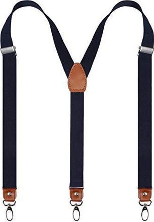 Alizeal Bretelles pour homme 2,5 cm avec articulation en cuir et 3 crochets pivotants Couleur unie, 034-bleu marine, Taille unique