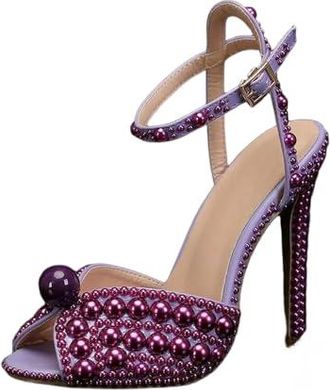 Generic YUJIEBB Chaussures &agrave; talons hauts faites &agrave; la main en cuir perl&eacute; pour mari&eacute;e Chaussures de mariage avec bouche de poisson Sandales &agrave; talons aiguilles 