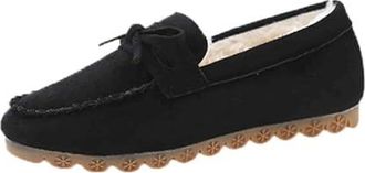 Generic Chaussures bébé personnalisées avec noeud, semelle douce, talon plat et chaud polaire pantalon en cuir, Noir, 42 EU