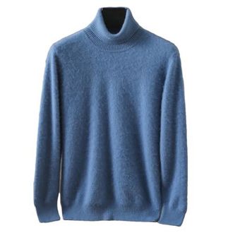 Generic Pull &agrave; col roul&eacute; pour homme 100 % cachemire de vison Grande taille Pull en tricot ample chaud, Bleu Haze, 3XL