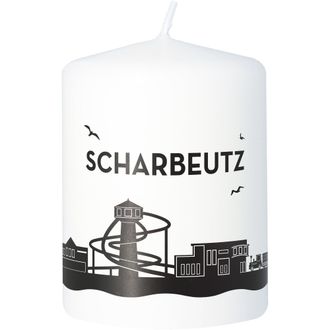 Goodtimes Stumpenkerze Scharbeutz Skyline (Wei&szlig;)