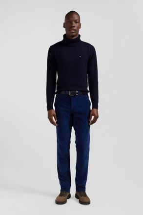 Eden Park Pantalon Chino En Coton Velours Stretch Bleu Coupe Regular