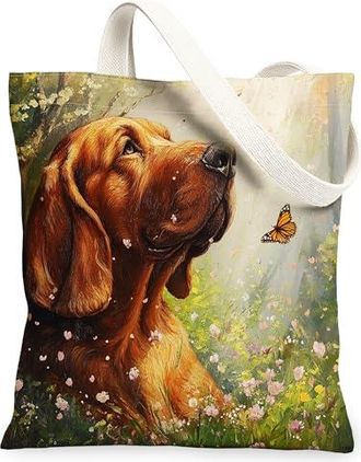 Generic Sac fourre-tout en toile motif chien de l&eacute;vrier printanier 33 x 38,1 cm, sac d&eacute;picerie r&eacute;utilisable pour femme, animal de compagnie, motif de voyage, 