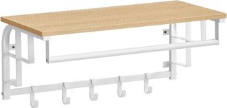 Vasagle Portemanteau mural avec &eacute;tag&egrave;re de rangement, &Eacute;tag&egrave;re murale avec 5 crochets amovibles, &Eacute;tag&egrave;re suspendue avec tringle, pour entr&eacute;e, chambre