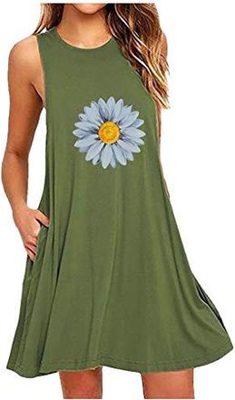 Generic Robe de pyjama longue pour femme - Grandes tailles - Robe de nuit débardeur - Robe dété pyjama - Col en U - Pyjama de maison - Robe midi - Chemise de 