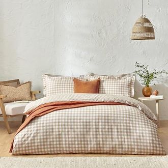 furn. Yard Barton Gingham Check Bettbezug-Set - Biscuit - Einzelbett, Beige
