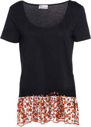 Valentino haut en coton &agrave; broderies - Noir