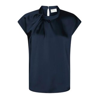 Neo Noir Navy Satin Drapy Bluse - - Blouses & Shirts - Damen - Blau - M