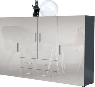 Vladon Le Buffet Haut Nora bahut avec 2 tiroirs et 4 Portes avec Un Total de 8 Compartiments derri&egrave;re, Anthracite Mat/Gris Sable Haute Brillance (166,5 x 106