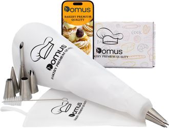 Domus 2 Baumwolle Spritztüte + 6 Große Spritztüllen INOX -Premium-Set zur Tortendekoration mit eBook Idee