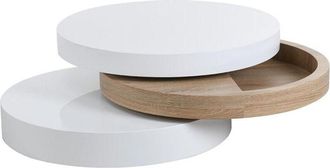 Vente-Unique Vente-unique - Table basse pivotante ronde avec 1 niche en mdf - Blanc et naturel clair - janita