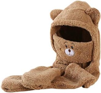 Generic Ensemble de 4 pi&egrave;ces pour femme avec &eacute;charpe int&eacute;gr&eacute;e, gants et chapeaux chauds pour lautomne et lhiver - Accessoires assortis confortables pour temps