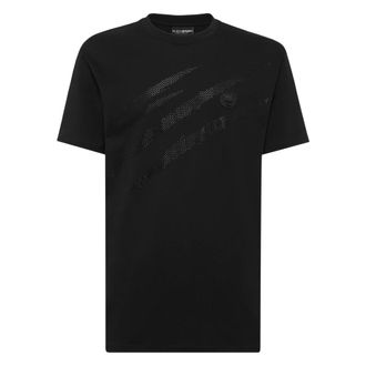 Plein Sport Homme, Tops, Noir, Taille: 5XL Cotton T-Shirt Round Neck Lamina Scratch