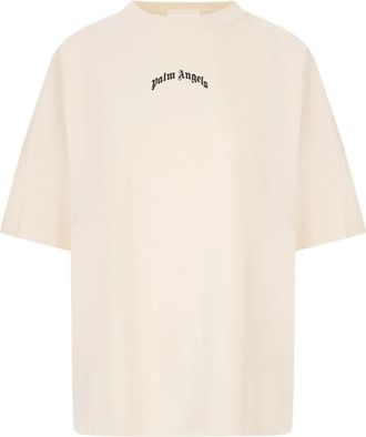 Palm Angels Femme, Tops, Blanc, Taille: 36 FR Curved Logo Over Tee