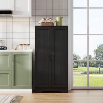 Generic K&uuml;chenschrank Schwarz 120 cm Breit Mit USB-Ladbarem Sensorlicht, Gro&szlig;er Stauschrank Mit 2 T&uuml;ren Und Herausnehmbarem Regal, Oberer Ablagebereich, Seite