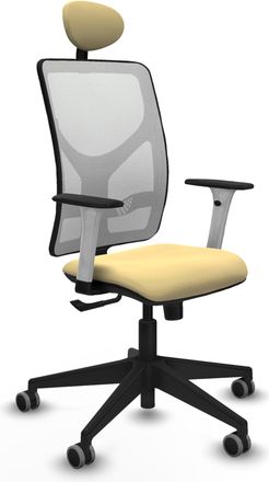 Piqueras y Crespo Schreibtischstuhl mit hoher R&uuml;ckenlehne, mit wei&szlig;en und schwarzen Armlehnen, h&ouml;henverstellbare Lendenwirbelst&uuml;tze und festes Kopfteil, Wei&szlig;/Cremefarbe