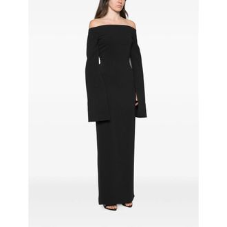 Solace London Off-Shoulder Bell-Sleeve Crepe Maxi Dress - Black