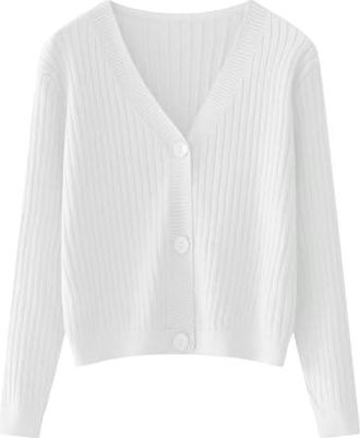 Generic Cardigan &agrave; simple boutonnage pour femme - Col en V - Pour lhiver, Blanc, taille unique