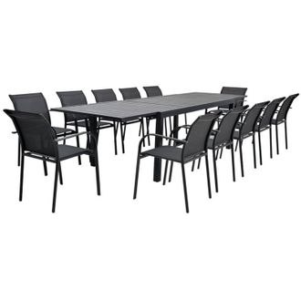 Sweeek Ausziehbarer Gartentisch 200/320cm + 10 Sessel