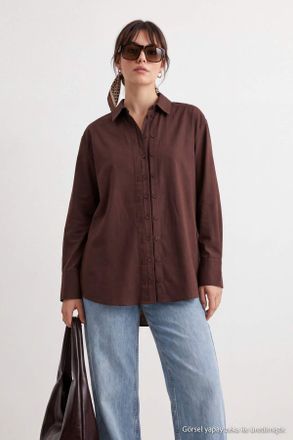 Trendyol Modest Damen Braun Einfarbig Lang Oversize Modest Hemden