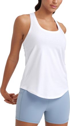 CRZ YOGA Damen Sport Tank Top Racerback Fitness Gym Top Baumwolle Oberteile Locker Atmungsaktiv Ärmellos Tops Weiss 36